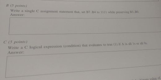 Solved B (5 points) Write a single C assignment statement | Chegg.com