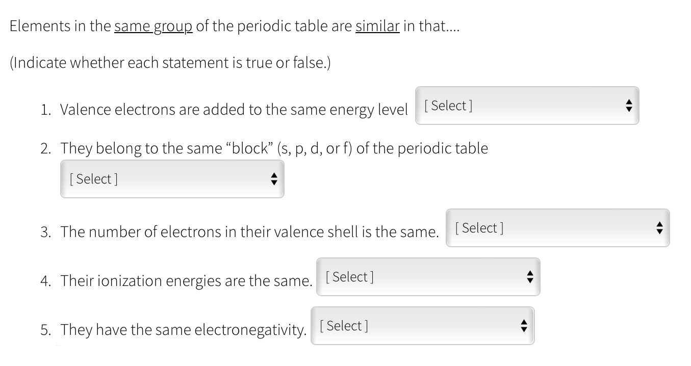 Solved Elements in the same group of the periodic table are | Chegg.com