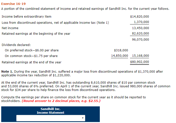 Solved Exercise 16-19 A portion of the combined statement of | Chegg.com