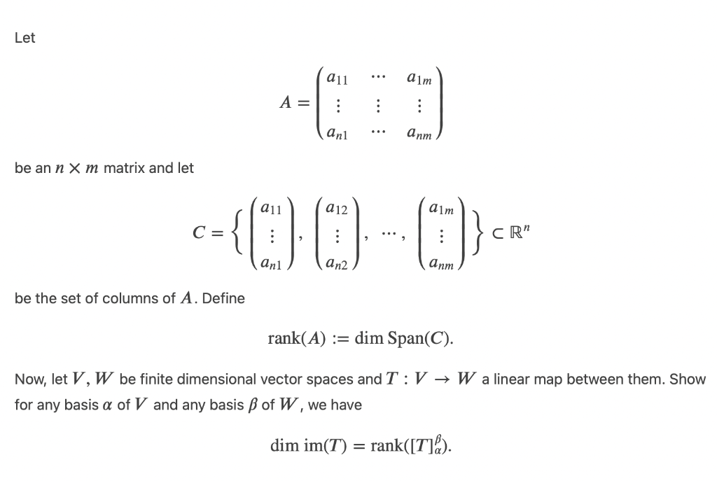 Solved Let ... a11 alm ACID A = anl anm be an n X m matrix | Chegg.com