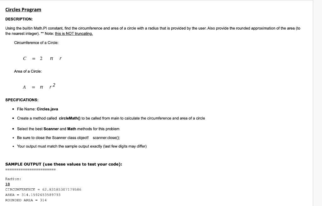 Solved Circles Program DESCRIPTION: Using the builtin | Chegg.com