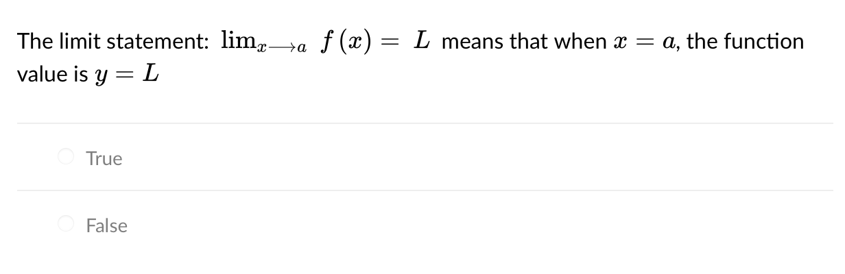 Solved The limit statement: limx→af(x)=L means that when | Chegg.com