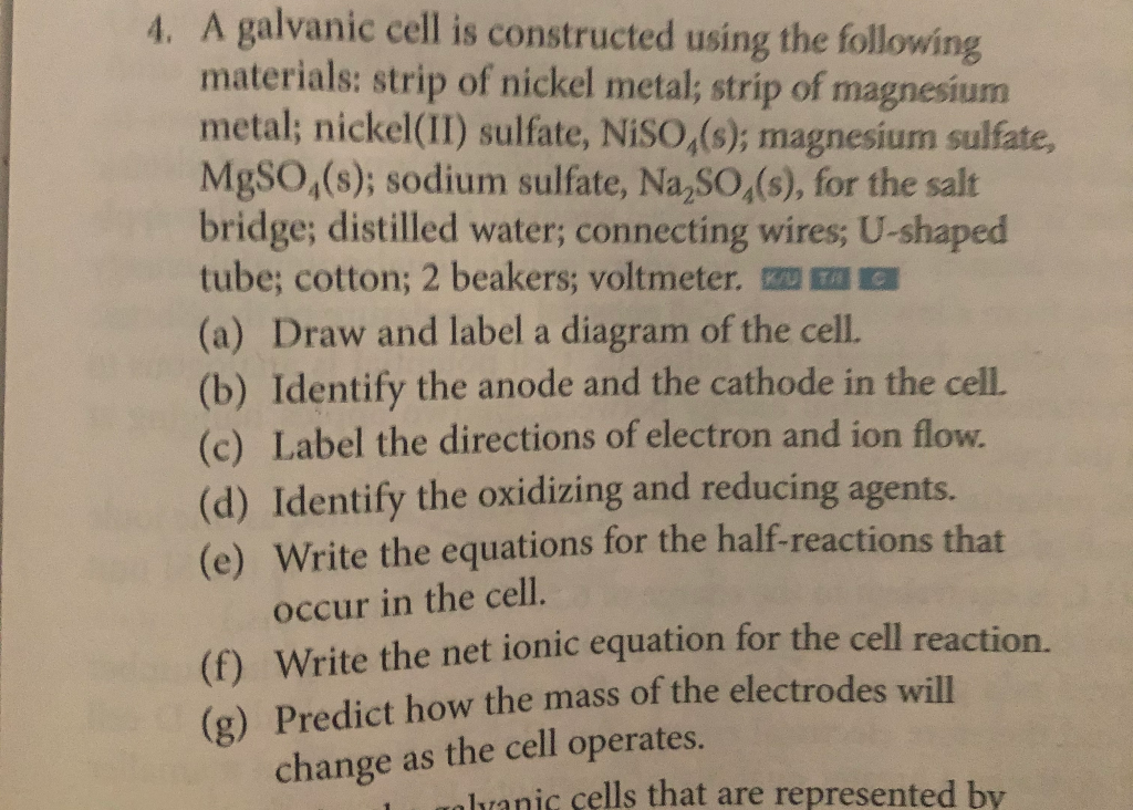 Solved b. Construct a galvanic cell sections from a to g. | Chegg.com