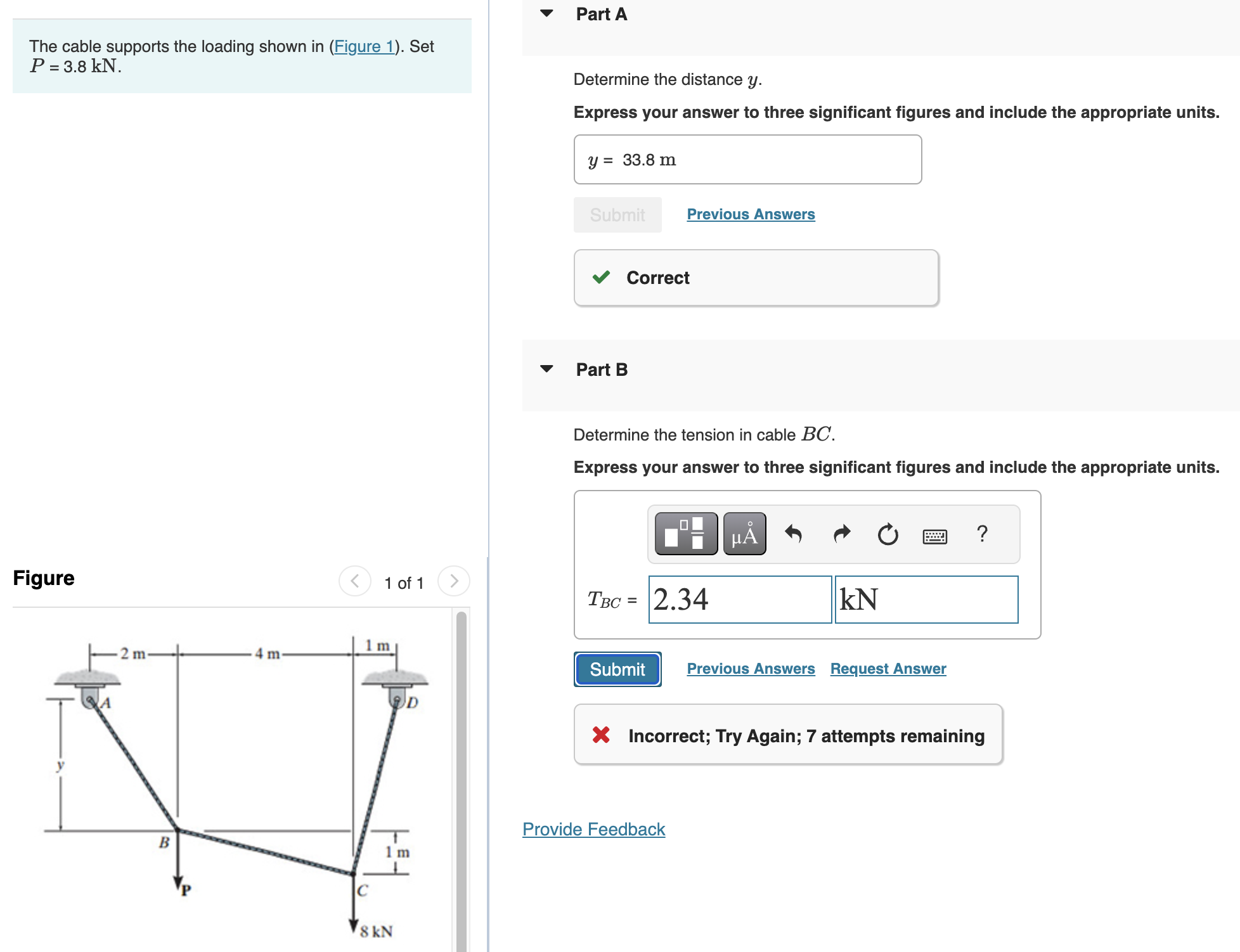 Solved Part AThe cable supports the loading shown in (Figure | Chegg.com