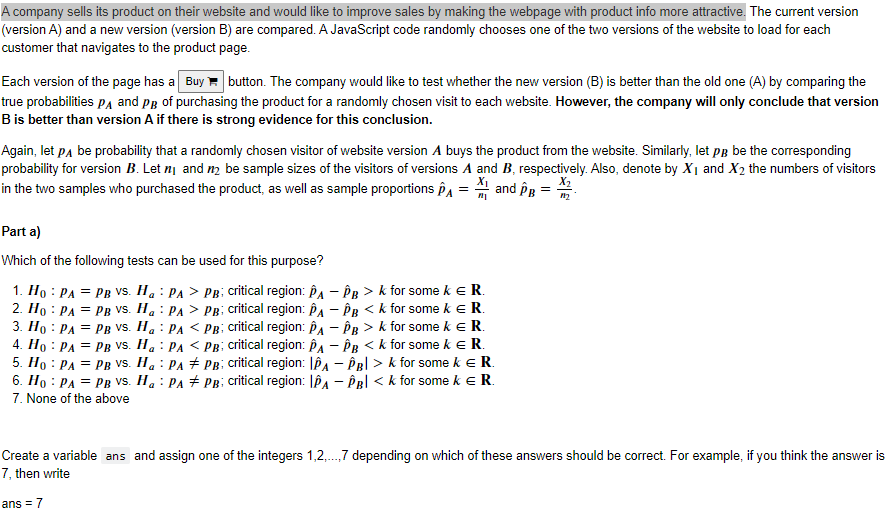 Solved A company sells its product on their website and | Chegg.com