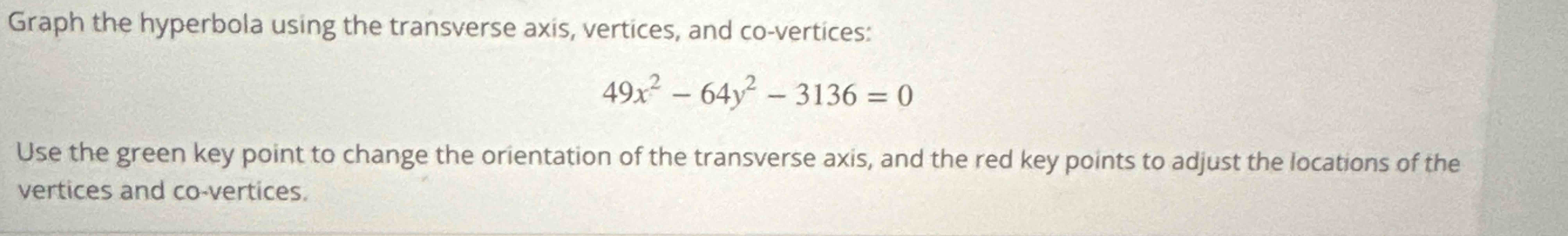 Solved Graph the hyperbola using the transverse axis, | Chegg.com