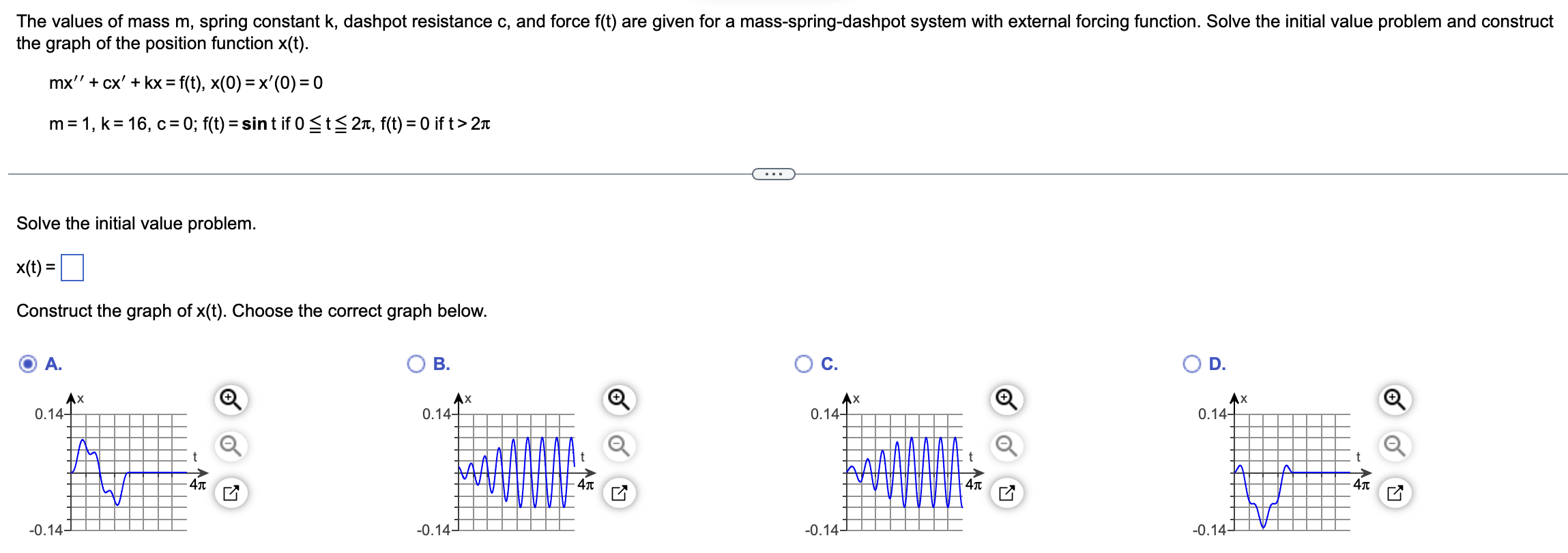 Solved The values of mass m, spring constant k, dashpot | Chegg.com