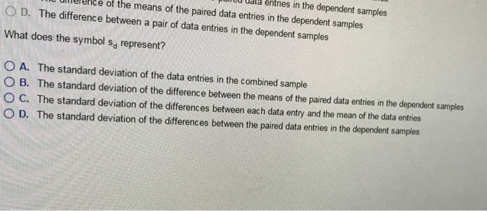 Solved What does the symbol S_d represent? A. The standard | Chegg.com