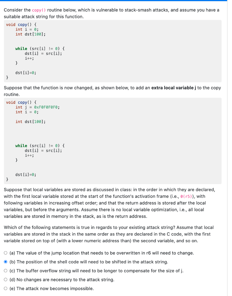 Solved Consider the copy routine below, which is vulnerable | Chegg.com