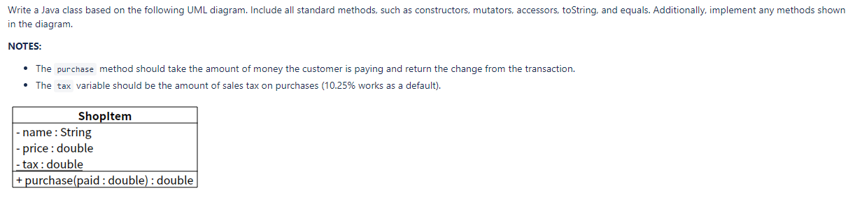 Solved Write a Java class based on the following UML | Chegg.com