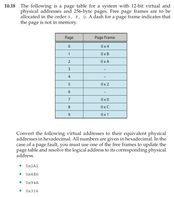 Solved 10.18 The following is a page table for a system with | Chegg.com