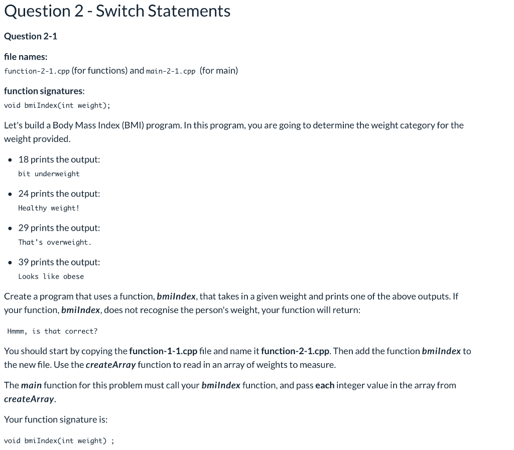 Solved Question 1-1 file names: function-1-1.cpp (for | Chegg.com