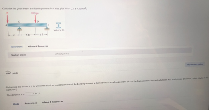 Solved Consider the given beam and loading where P 4 kips | Chegg.com