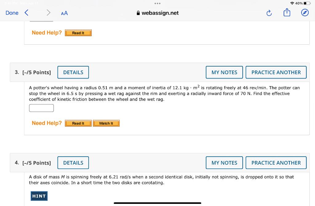 Solved 40% Done > AA webassign.net Need Help? Read It 3. | Chegg.com