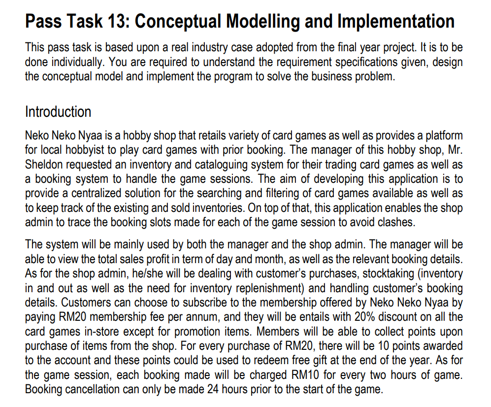 Pass Task 13: Conceptual Modelling and Implementation | Chegg.com