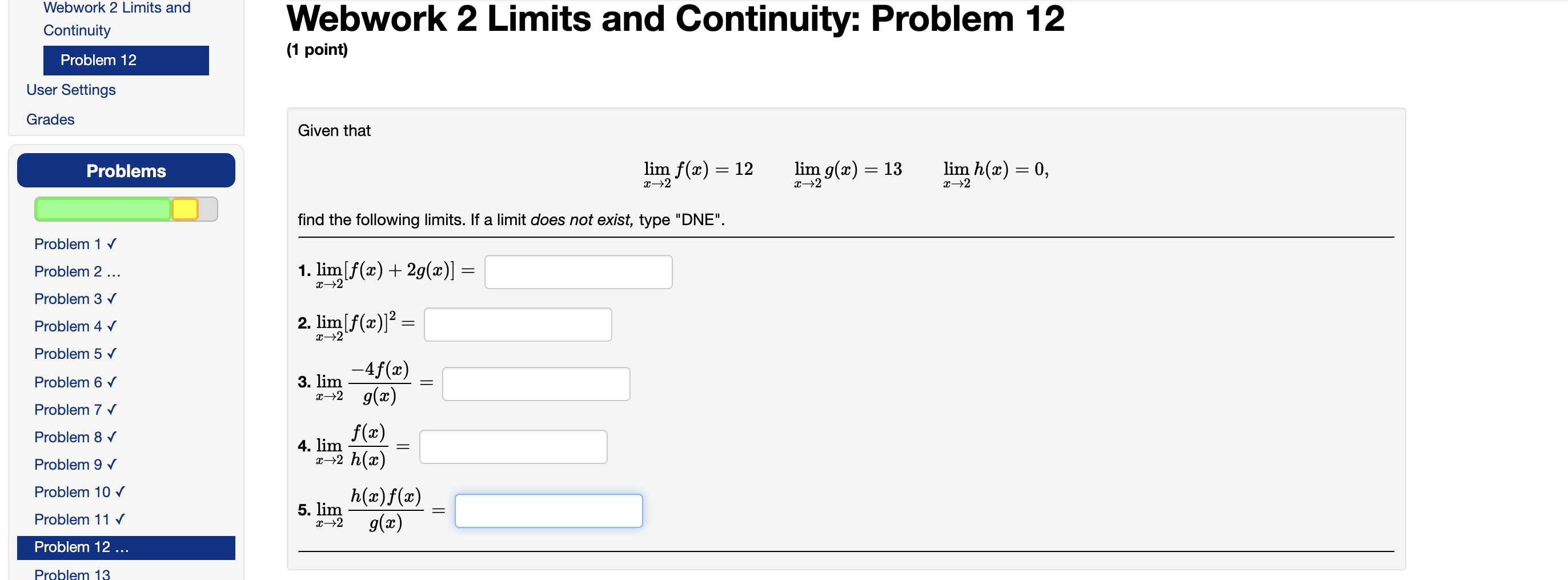 Solved Webwork 2 Limits and Continuity Webwork 2 Limits and | Chegg.com