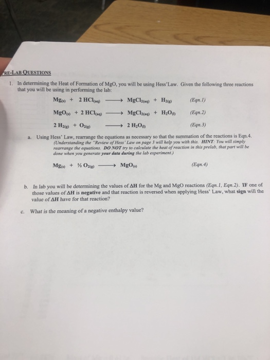 Solved 1. In determining the Heat of Formation of MgO, you | Chegg.com
