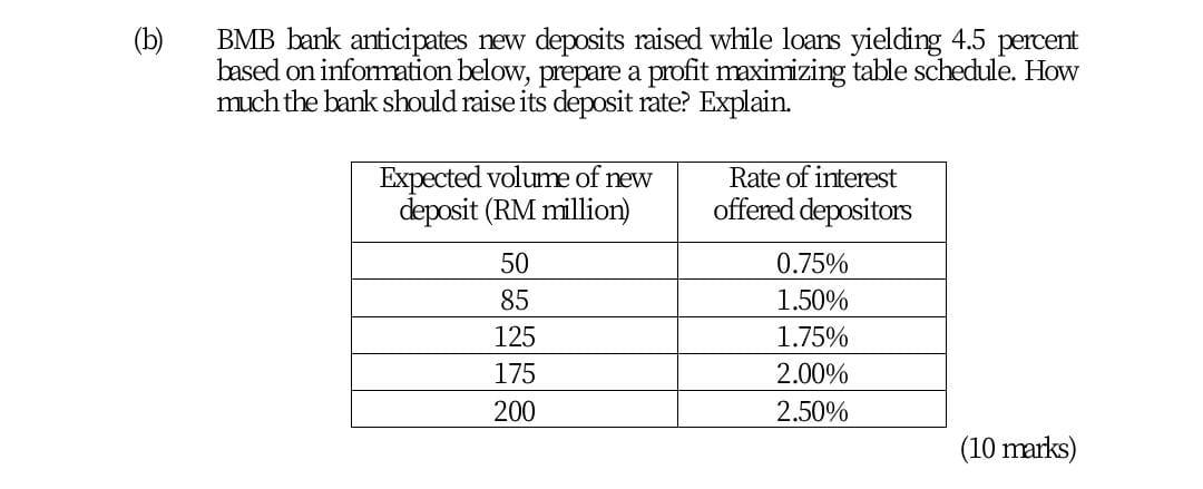 Solved (b) BMB bank anticipates new deposits raised while | Chegg.com