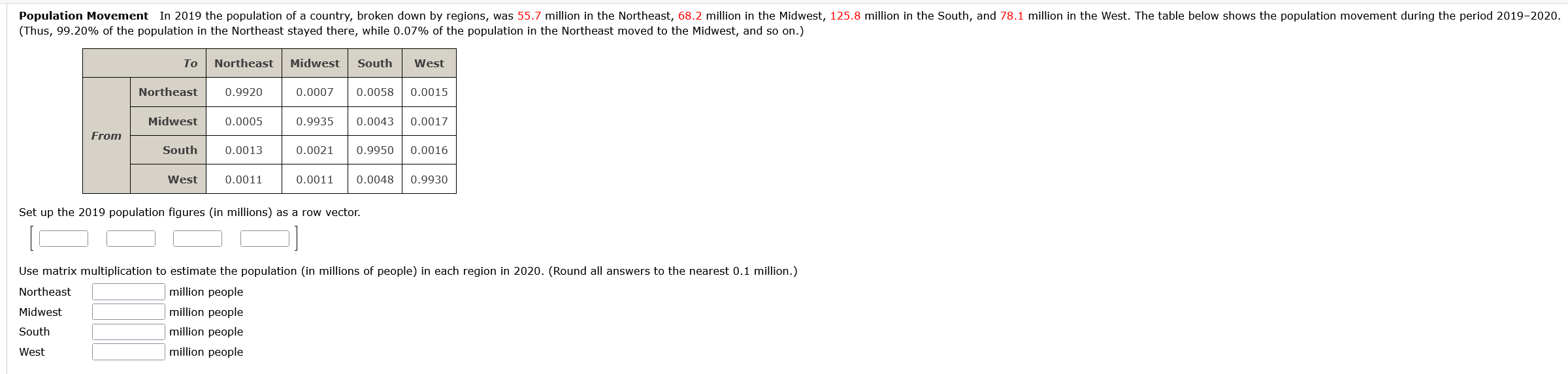Solved Set up the 2019 population figures (in millions) as a | Chegg.com