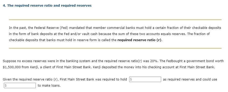 Solved 4. The required reserve ratio and required reserves | Chegg.com
