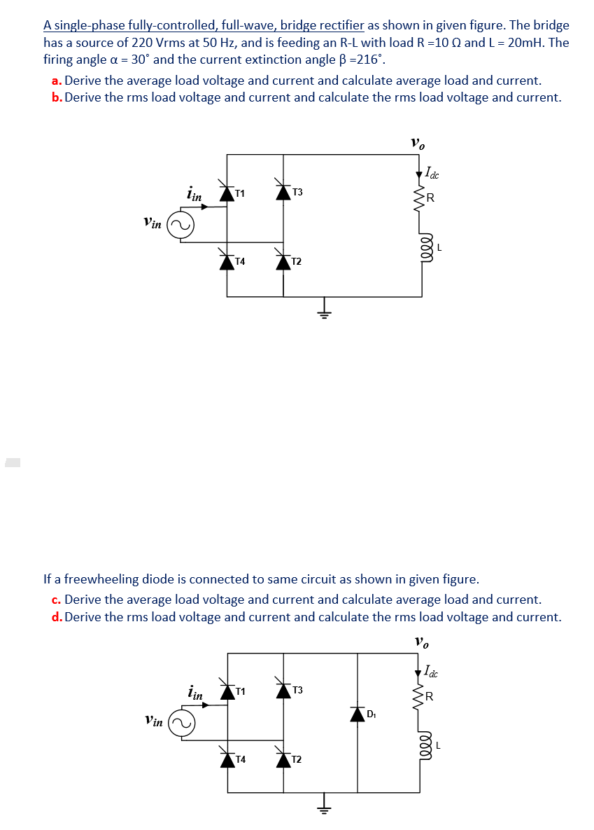 Solved A single-phase fully-controlled, full-wave, bridge | Chegg.com