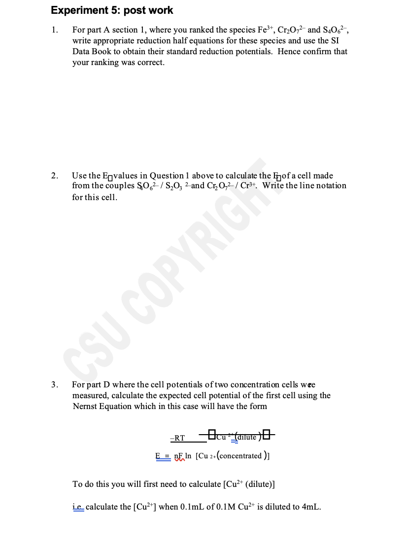 Experiment 5 Aspects of oxidation-reduction Outline | Chegg.com