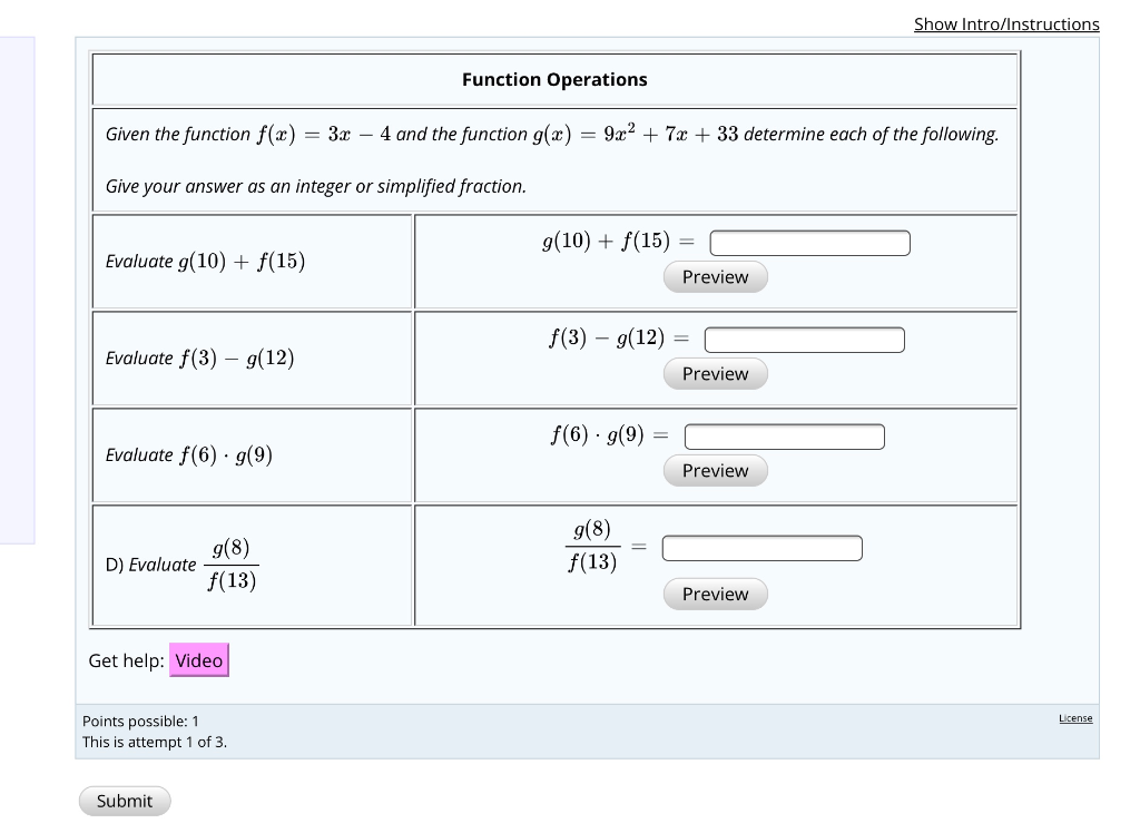 Solved Show Introinstructions Function Operations Given The 7026