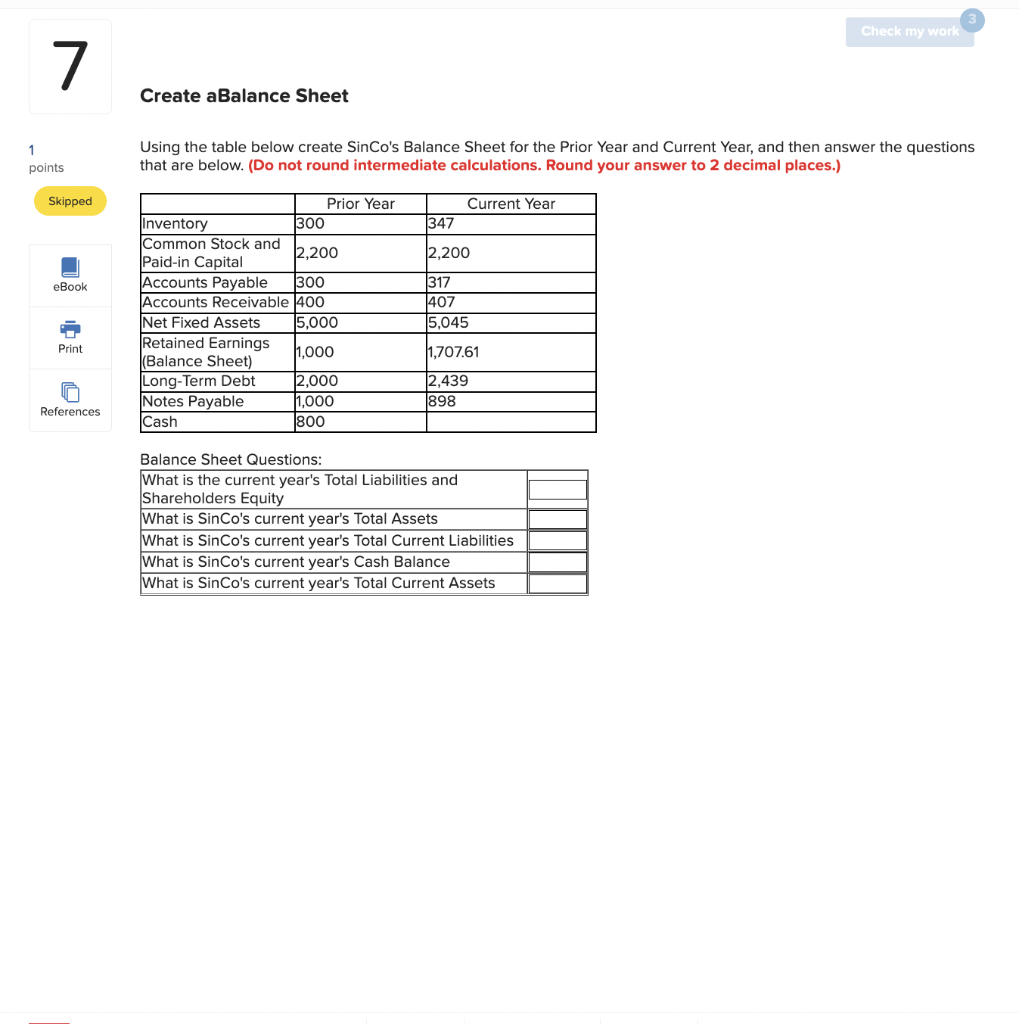 Solved Using the table below create SinCo's Balance Sheet | Chegg.com