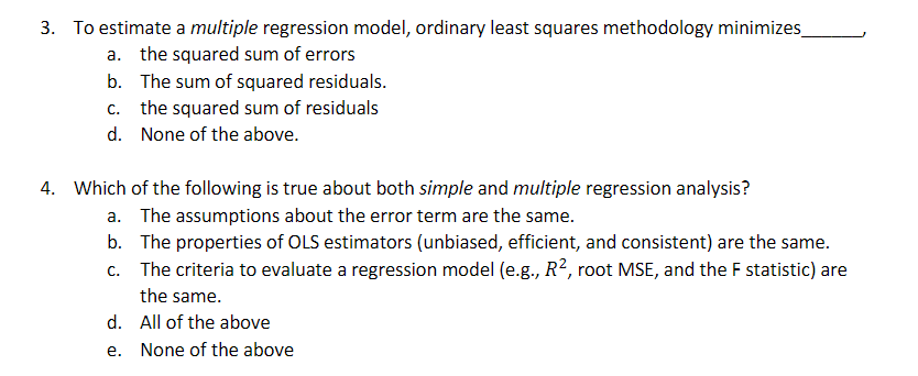 Solved To estimate a multiple regression model, ordinary | Chegg.com