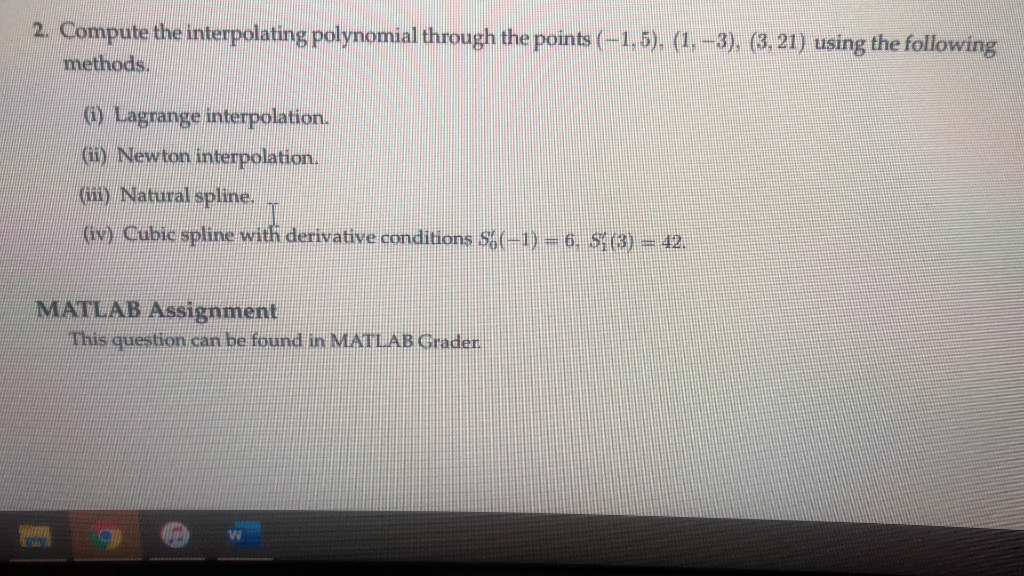 Solved 2. Compute the interpolating polynomial through the | Chegg.com