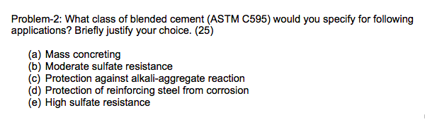 Solved Problem-2: What class of blended cement (ASTM C595) | Chegg.com