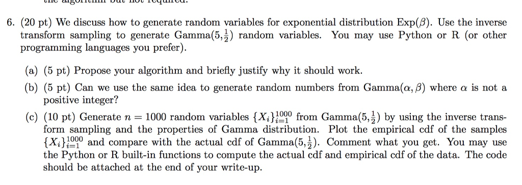Solved 6. (20 pt) We discuss how to generate random | Chegg.com