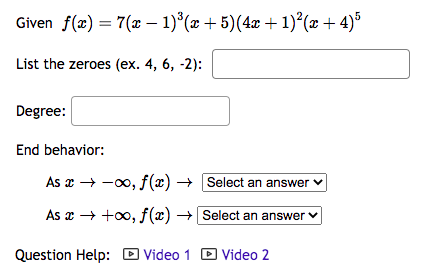 Solved Given f(x)=7(x-1)3(x+5)(4x+1)2(x+4)5List the zeroes | Chegg.com