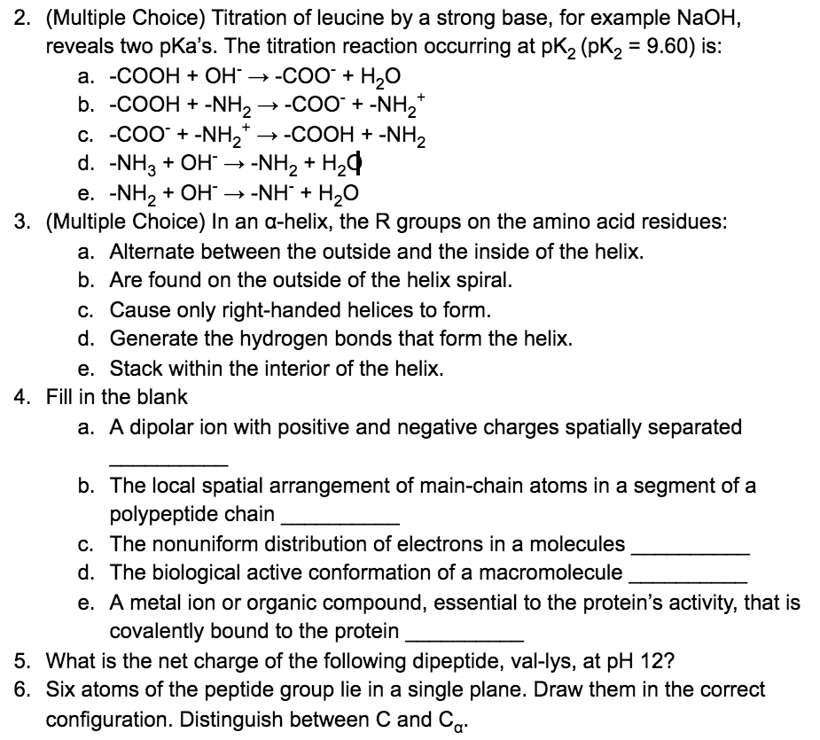 Solved 2. (Multiple Choice) Titration of leucine by a strong | Chegg.com