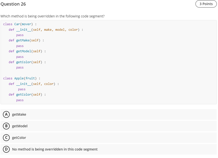 Solved Question 26 Which Method Is Being Overridden In The 