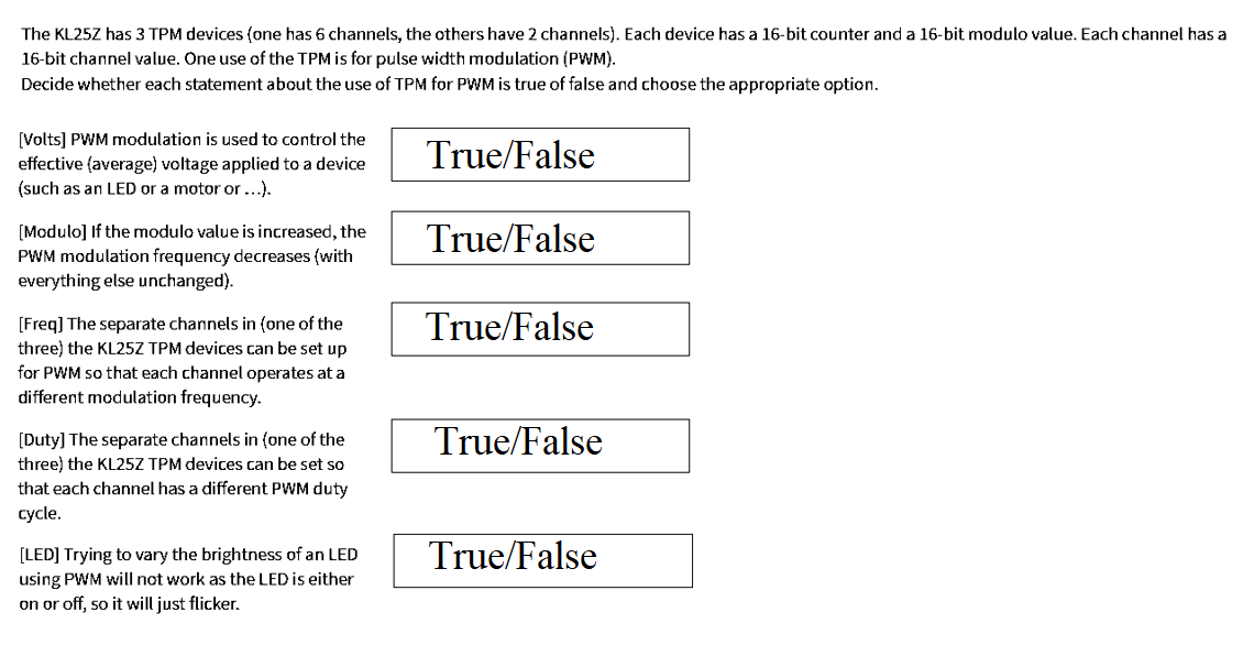 Solved The KL25Z has 3 TPM devices (one has 6 channels, the | Chegg.com