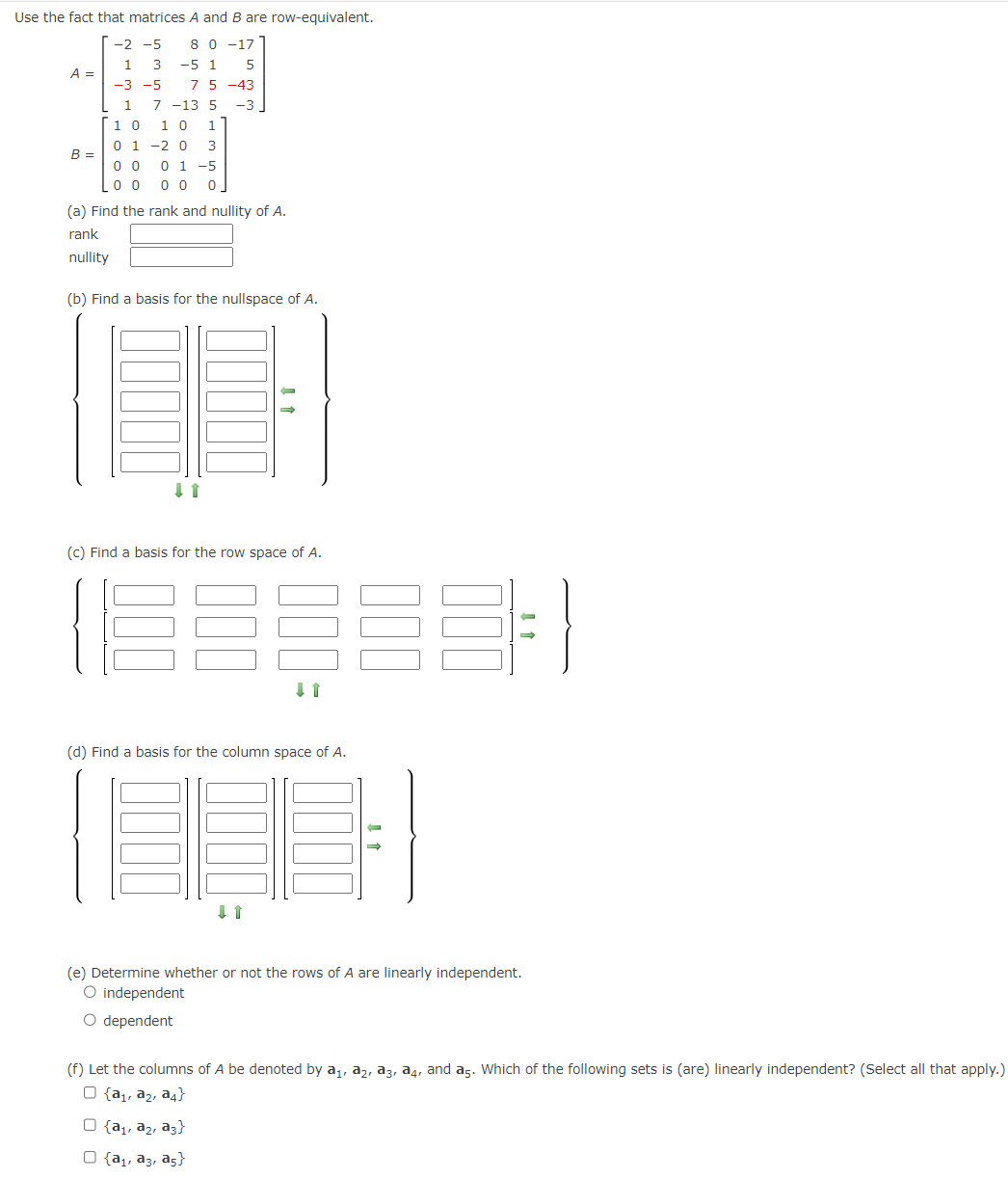 Solved Use the fact that matrices A and B are | Chegg.com