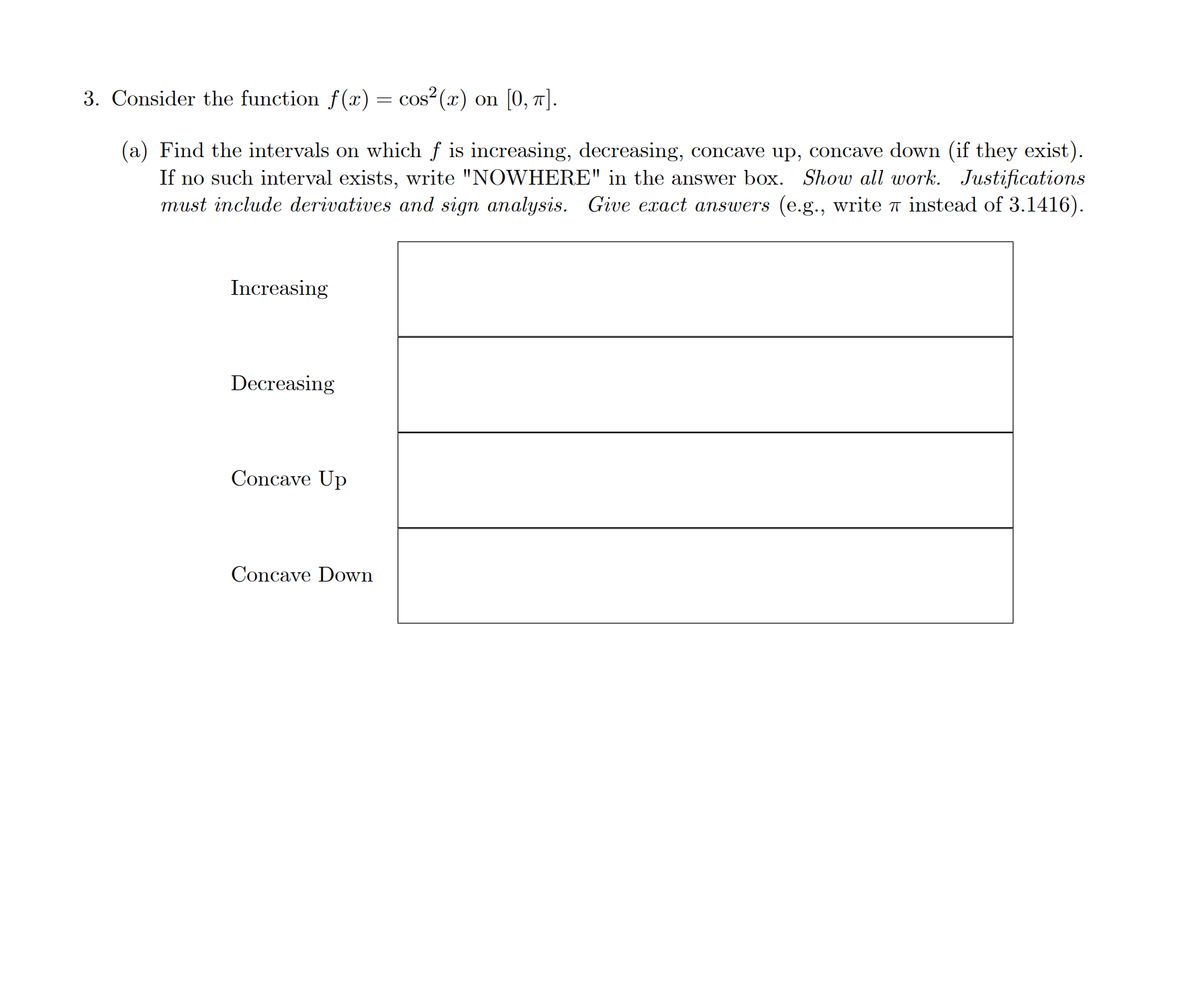 Solved Consider the function f(x)=cos2(x) on [0,π]. (a) Find | Chegg.com