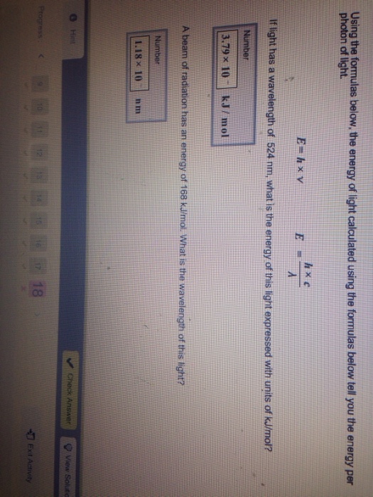 Solved Using the formulas the below, the energy of light | Chegg.com