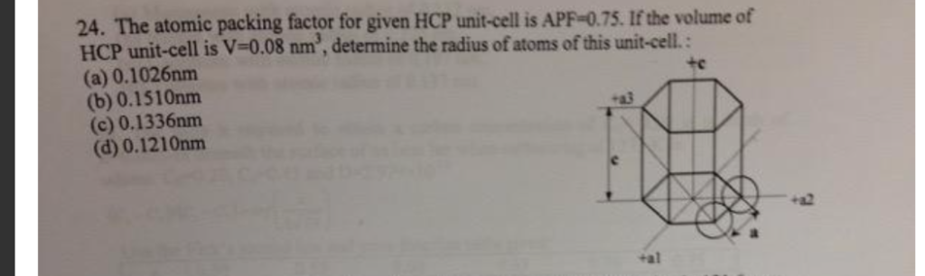 Solved 24 The Atomic Packing Factor For Given Hcp Unit Cell