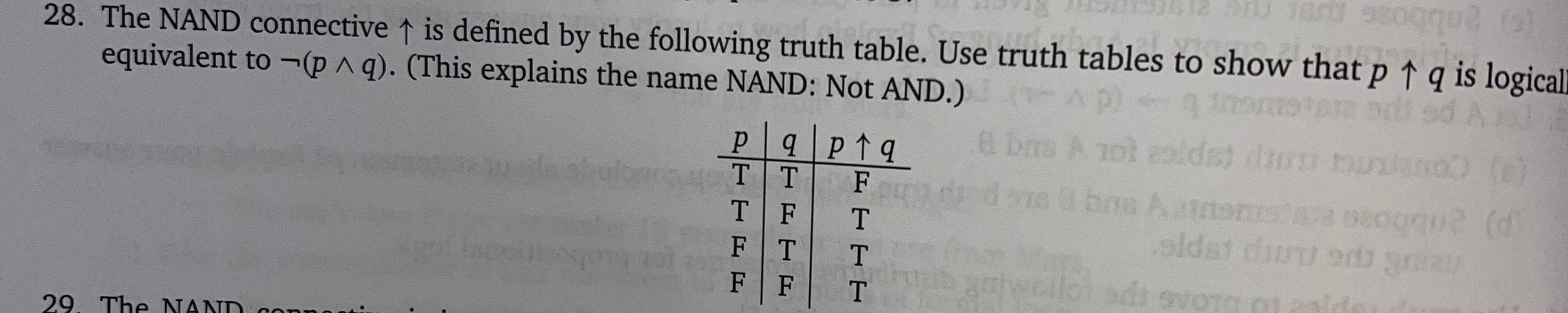 Solved on to 28. The NAND connective † is defined by the | Chegg.com