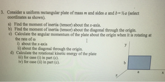 Solved 3. Consider a uniform rectangular plate of mass m and | Chegg.com