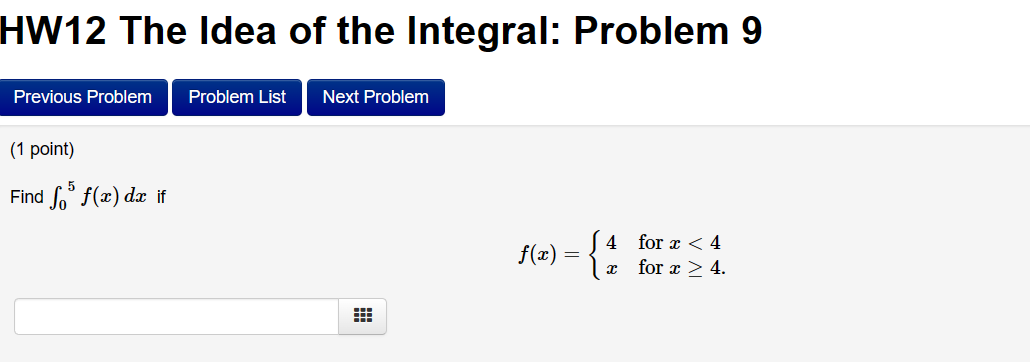 Solved HW12 The Idea of the Integral: Problem 9 (1 point) | Chegg.com