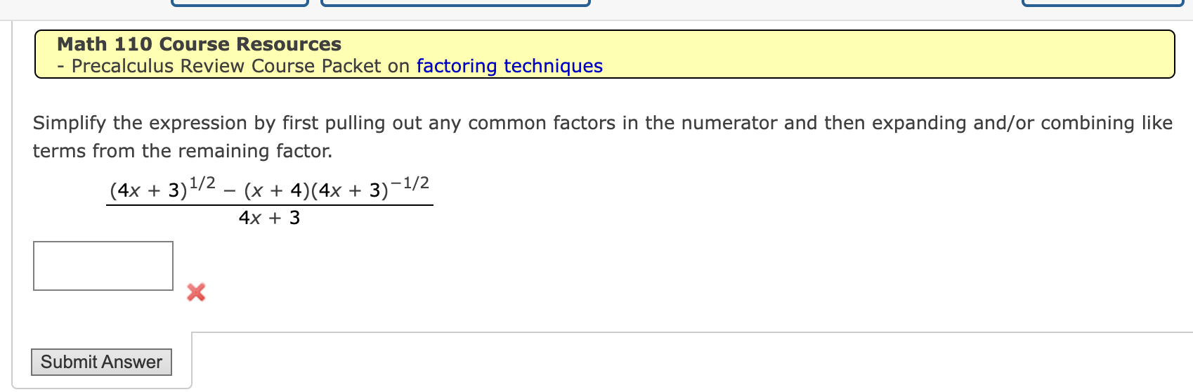Solved Precalculus Review Course Packet on factoring | Chegg.com