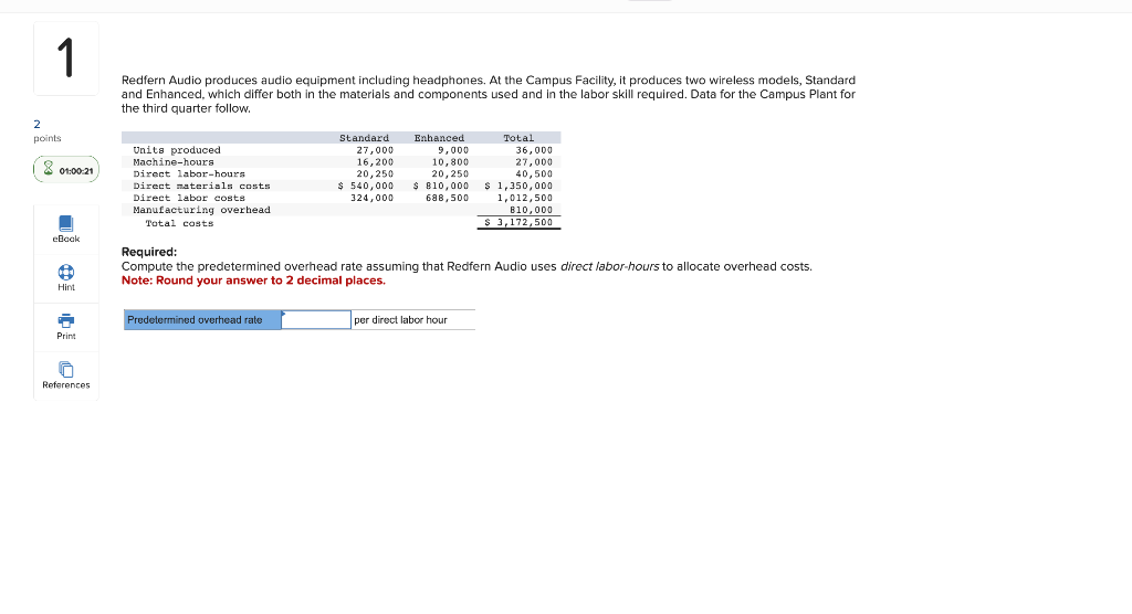 Solved Redfern Audio produces audio equipment including | Chegg.com