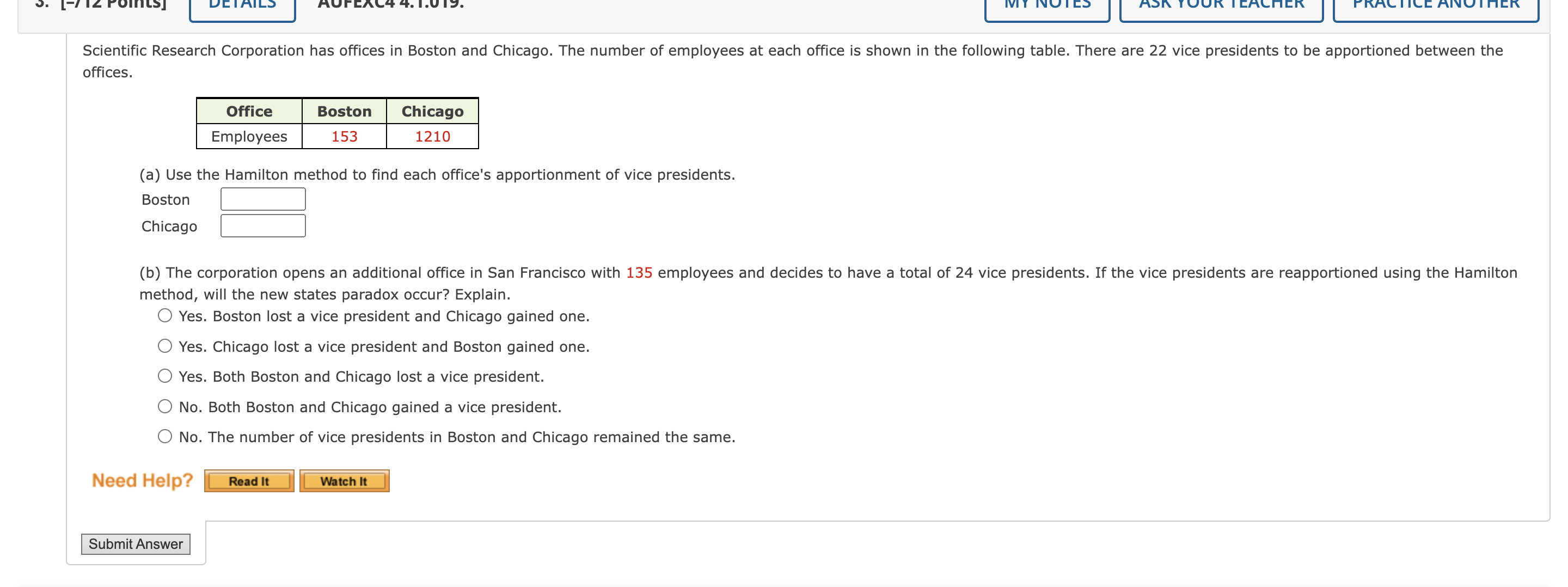Solved offices. (a) Use the Hamilton method to find each | Chegg.com