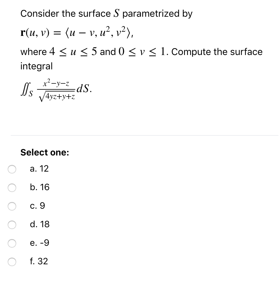 Solved Consider the surface S parametrized by r(u, v) = (u – | Chegg.com