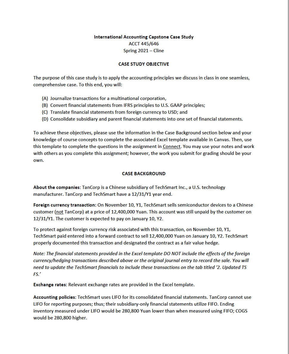 International Accounting Capstone Case Study ACCT | Chegg.com