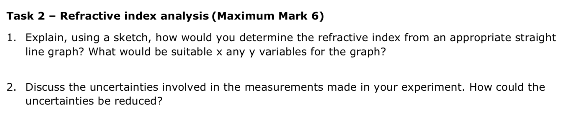 Solved Task 2 - Refractive index analysis (Maximum Mark 6) | Chegg.com