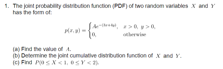 Solved 1. The joint probability distribution function (PDF) | Chegg.com